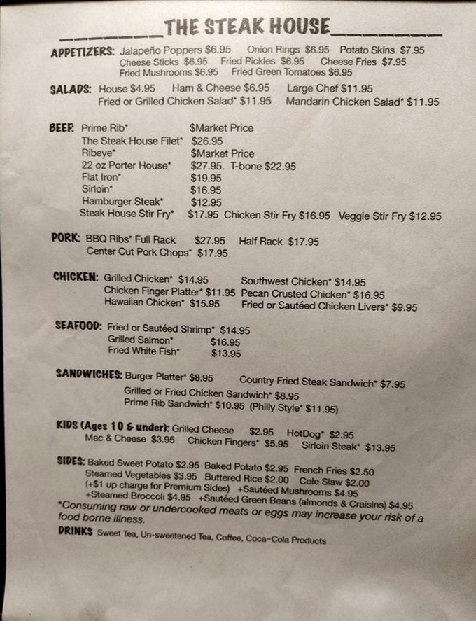 A menu that reads like a love letter to American comfort food, with prices from simpler times.
