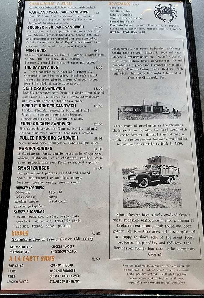 A menu that reads like a love letter to the Chesapeake, complete with historical footnotes and local lore.