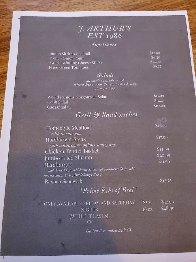 That menu tells the whole story&mdash;no foam, no fusion, just Friday night prime rib dreams coming true.