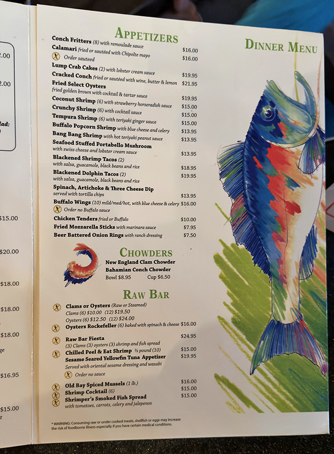 Menu artwork so vibrant, you half expect the fish to swim off the page and onto your plate.