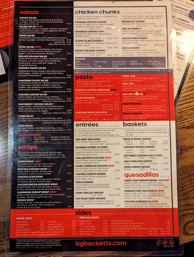 A menu that reads like a love letter to American comfort food, with plot twists in every section.