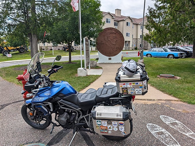 Road warriors make pilgrimages to this copper landmark, proving even bikers appreciate good change management.