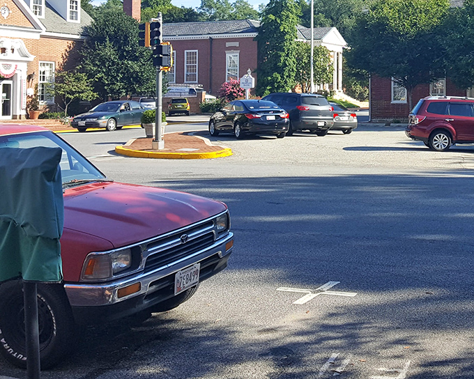 Even the parking spots in Chestertown have character &ndash; this intersection near the courthouse feels like a Norman Rockwell painting come to life.