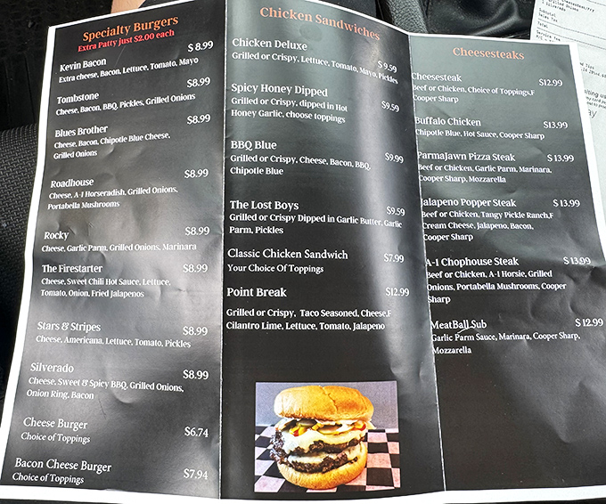 This isn't just a menu&mdash;it's a roadmap to happiness. The "Blues Brother" burger isn't singing the blues; it's creating harmony in your mouth.