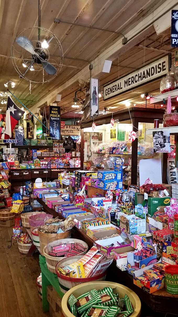 Wooden barrels brimming with treats aren't just displays&mdash;they're childhood memories waiting to be rediscovered. That ceiling fan? It's been spinning stories for decades.