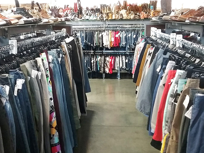 A denim corridor that would make Levi Strauss himself weep tears of organizational joy.