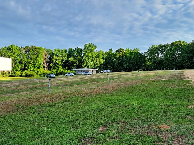 Morning at the drive-in reveals the peaceful simplicity that belies the magic happening after sunset.
