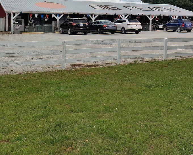 The humble farm stand behind the Big Peach offers a perfect counterpoint to the monument's grandeur&mdash;proof that good things come in all sizes.