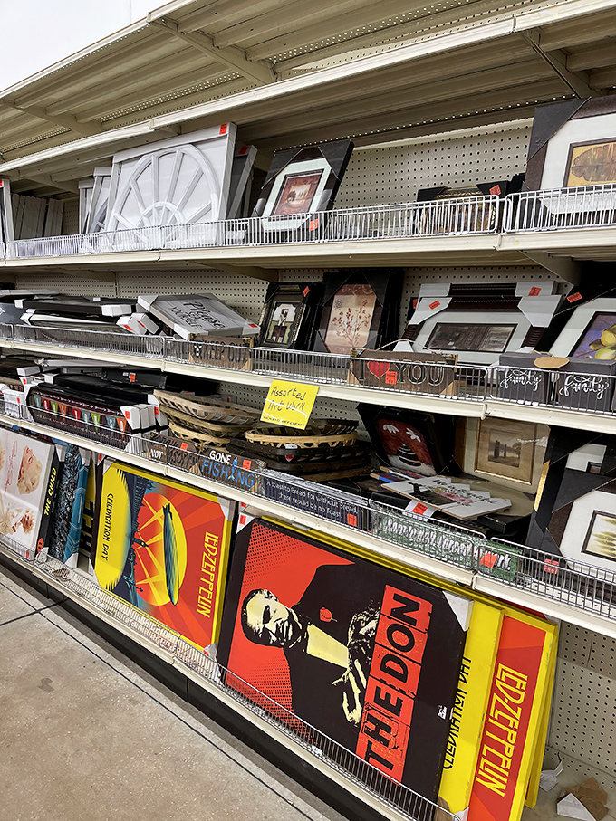 Wall art paradise where one person's discontinued decor becomes another's conversation piece. From Led Zeppelin to family quotes, there's something for every wall.