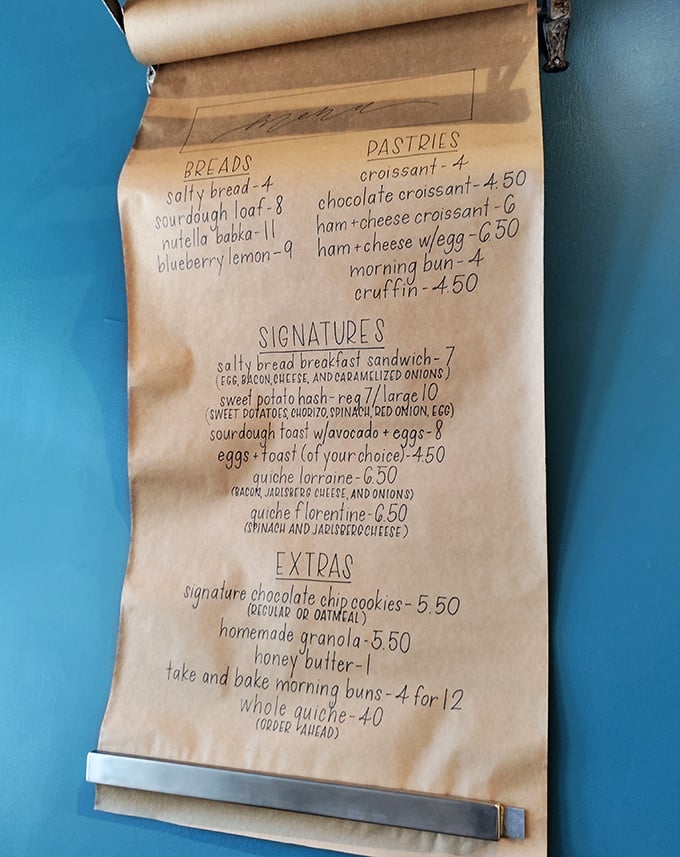 The menu at Sarah's reads like a love letter to breakfast. Handwritten on kraft paper, it promises homemade delights that chain restaurants can only dream about.