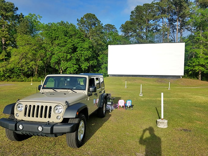 Empty by day, magical by night. The massive screen waits patiently for sunset, when it'll transform this field into cinematic wonderland.