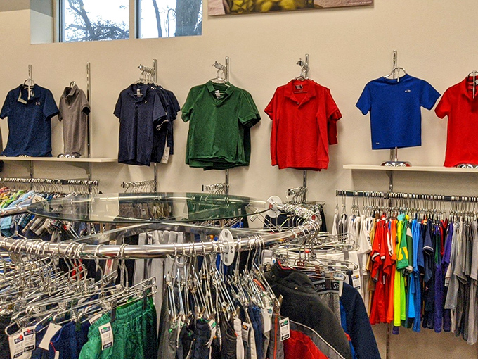 The men's clothing section offers a rainbow of polo possibilities. That green one's practically begging for a day on the golf course!
