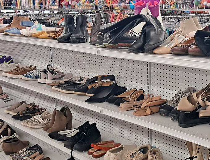 The shoe section: where Cinderella stories begin daily and forgotten footwear gets its second chance at dance floor glory.