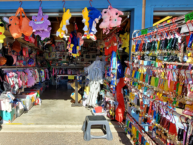 A rainbow explosion of plush toys and accessories beckons from this vendor's stall&mdash;proof that Marie Kondo hasn't completely conquered America's love affair with stuff that sparks joy.