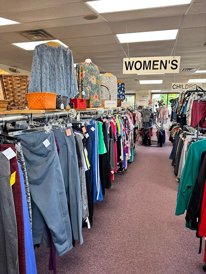 The women's section rivals department stores in variety but beats them handily in the price department.