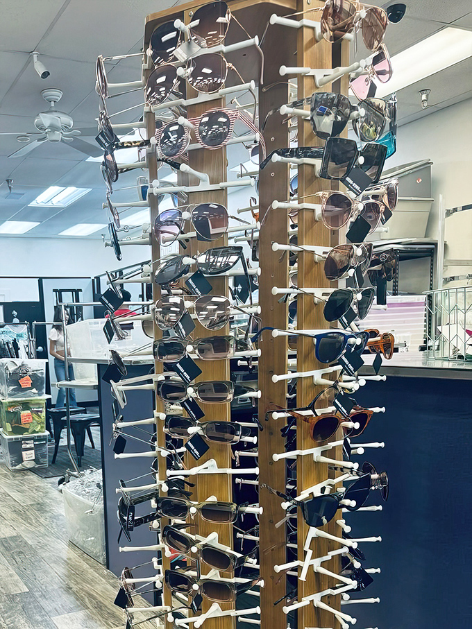 Sunglasses galore! Like a museum of eyewear where every piece is actually available for adoption into your accessory family.
