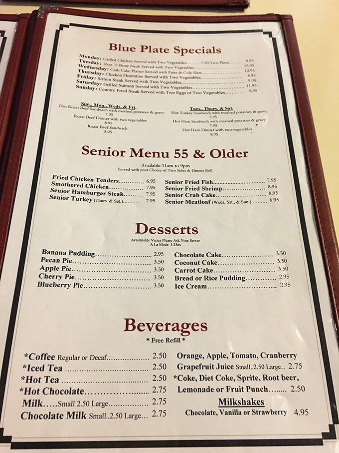 The menu reads like a love letter to comfort food, with blue plate specials that haven't surrendered to culinary trends or Instagram-friendly reinventions.