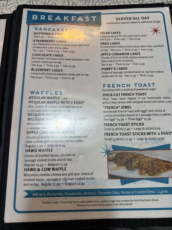 The breakfast menu reads like poetry to hungry souls&mdash;Oreo pancakes and HAWG waffles aren't just food, they're morning salvation.
