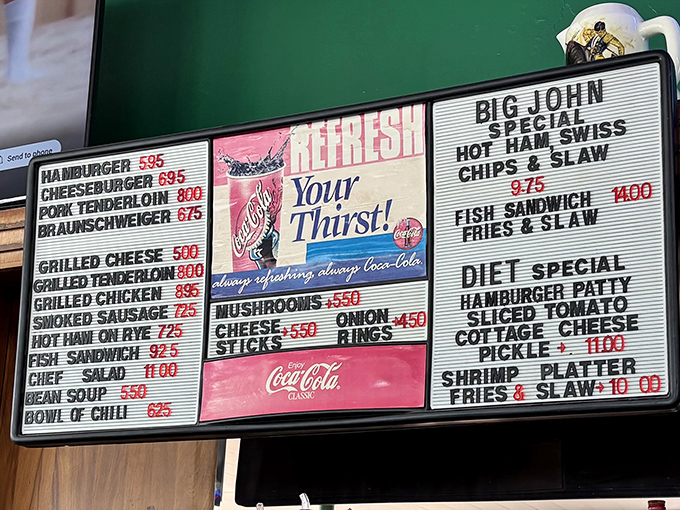 The menu board tells a story of American classics that have stood the test of time, while your arteries nervously check their calendar.
