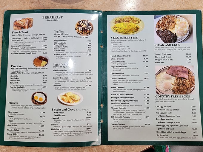 This menu isn't just a list of options&mdash;it's a roadmap to happiness. Each page offers a different route to breakfast nirvana, with detours through lunch country.