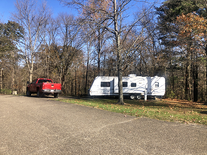 Camping with conveniences: Your home-away-from-home awaits at Wolf Run's spacious campsites. Just don't expect pizza delivery out here.
