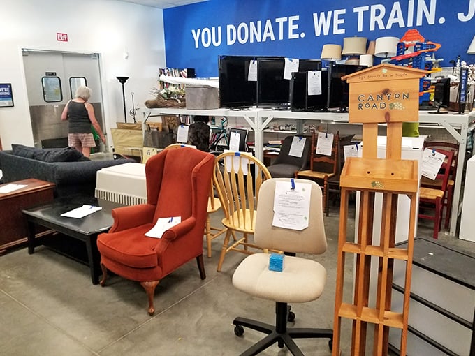 The furniture section: where that perfect mid-century armchair waits for someone to rescue it from retail purgatory.