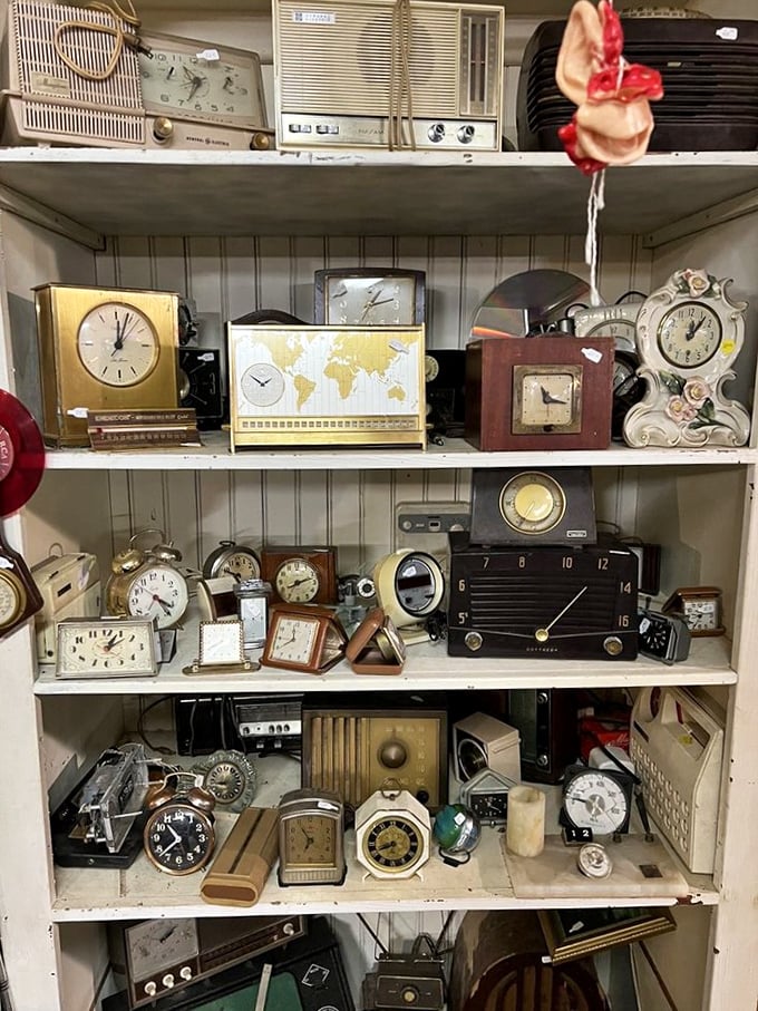Time stands still in the vintage clock section, where these mechanical marvels have been keeping hours, minutes, and memories for generations.