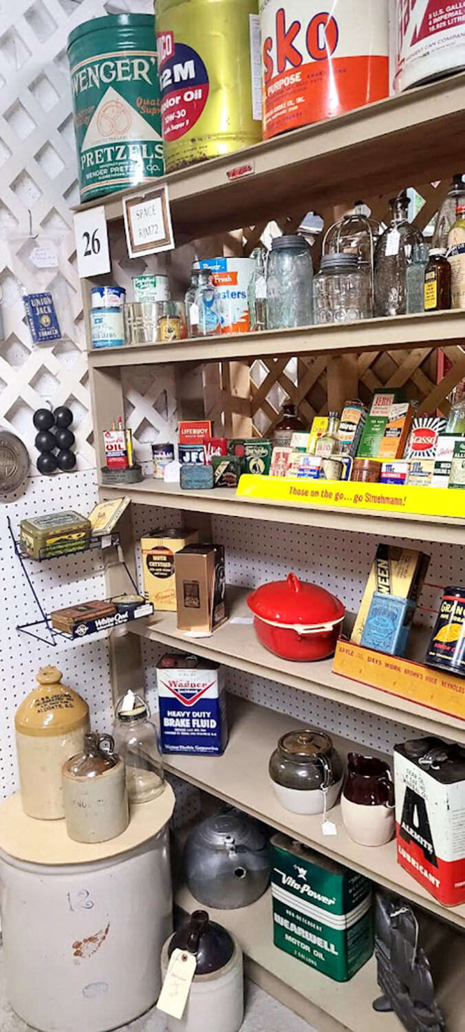 Vintage tin treasures line the walls, from Wenger's Pretzels to SKO motor oil&mdash;advertising art from when slogans had staying power.