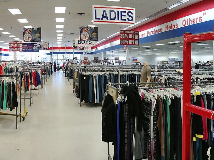 Rows upon rows of women's clothing stretch toward the horizon like a fabric-filled promised land for savvy shoppers.