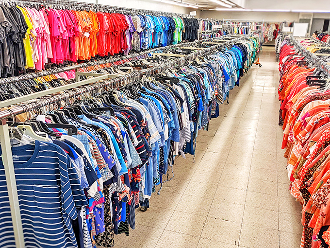 A rainbow of possibilities hangs in perfect chromatic order, like the wardrobe department for a movie about everyone you've ever known.