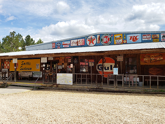 Vintage signage decorates the walls like an Americana museum, making shopping feel like a nostalgic journey through time.