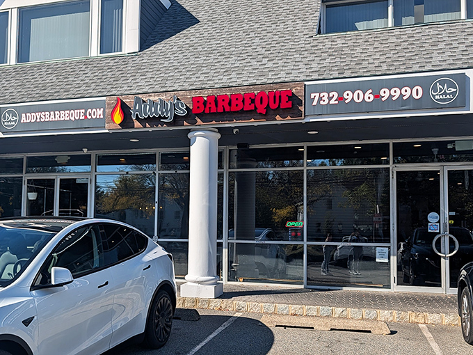 Addy's Barbeque Edison brings halal BBQ to a modern storefront. That neon pig sign in the window is practically winking at hungry passersby.