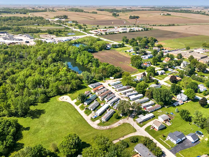 Patchwork perfection! Atkinson's aerial view reveals the beautiful quilt of farmland and neighborhoods that define rural Illinois.