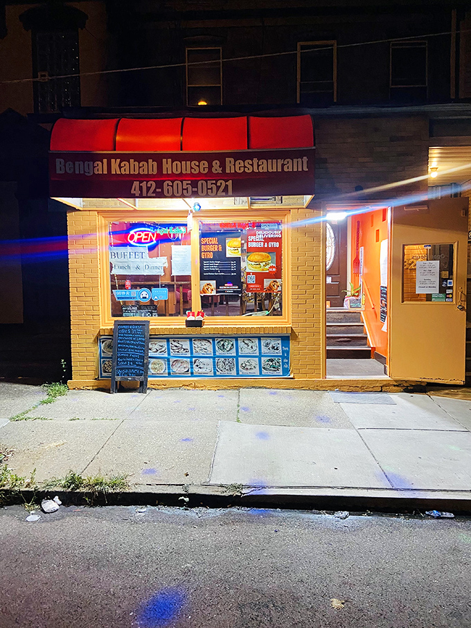 That red awning glows like a beacon for spice lovers seeking authentic flavors in Steel City.