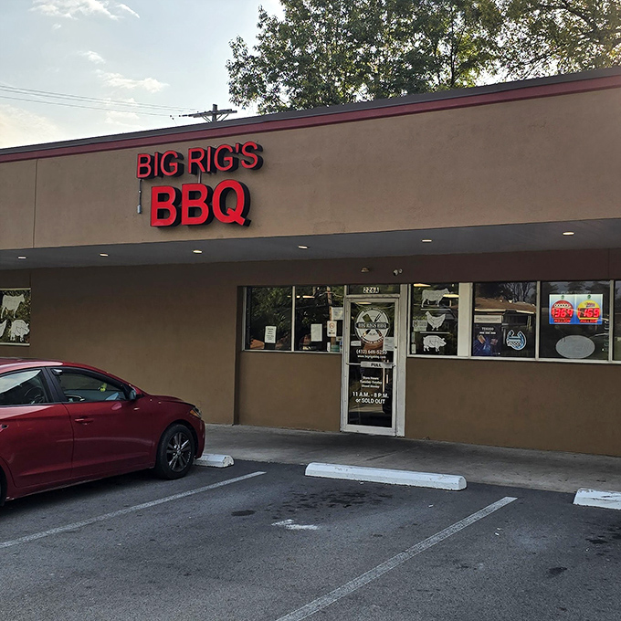 Big Rig's might look like just another storefront, but that bold red sign is basically a smoke signal for barbecue lovers.