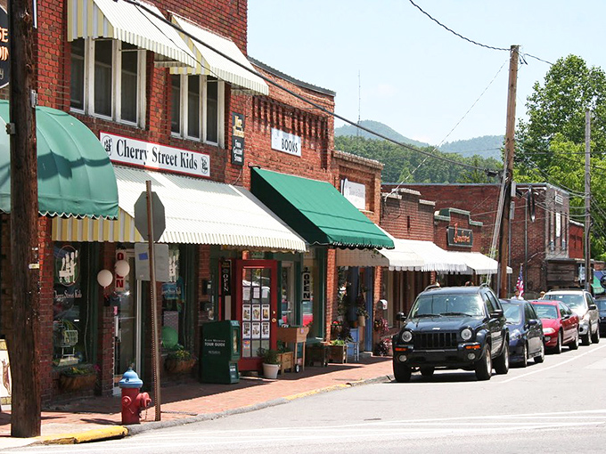 When small towns get it right, they create scenes like this - where every building has character and mountains frame the view.