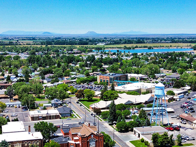 Blackfoot's main street looks like it stepped out of a simpler time, complete with water tower.