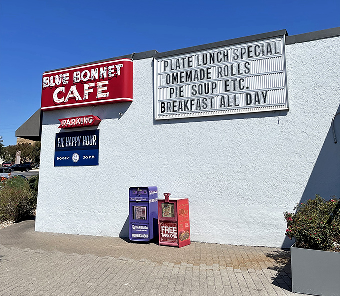 Blue Bonnet Cafe's timeless facade promises the kind of breakfast your grandmother would approve of completely.