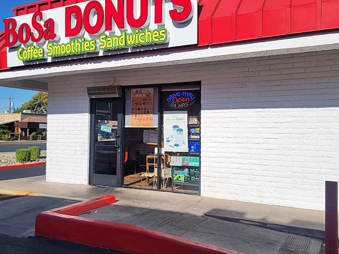 BoSa's bold red signage beckons donut lovers from miles away. A Phoenix institution where fritters reach legendary status.