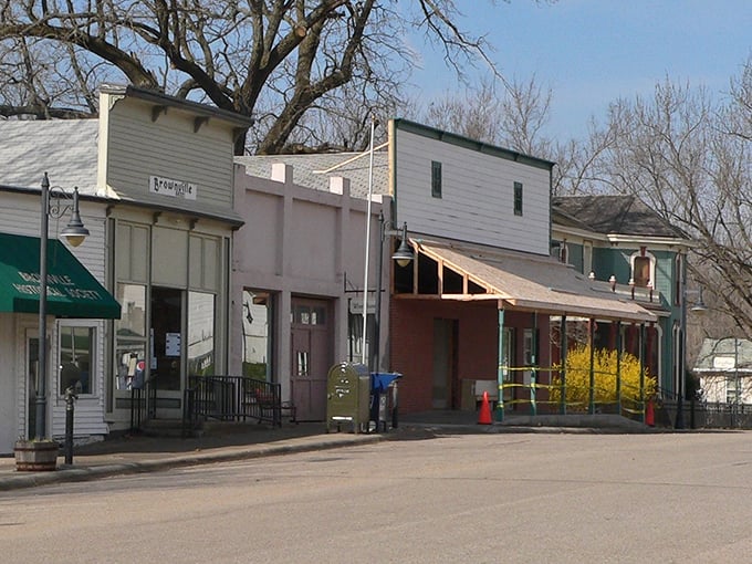 Brownville's historic main street whispers tales of Missouri River steamboat days and frontier commerce.