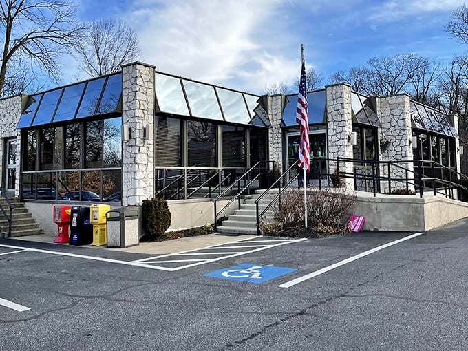 Modern stone meets timeless diner tradition, where big windows showcase the magic happening inside those kitchens.