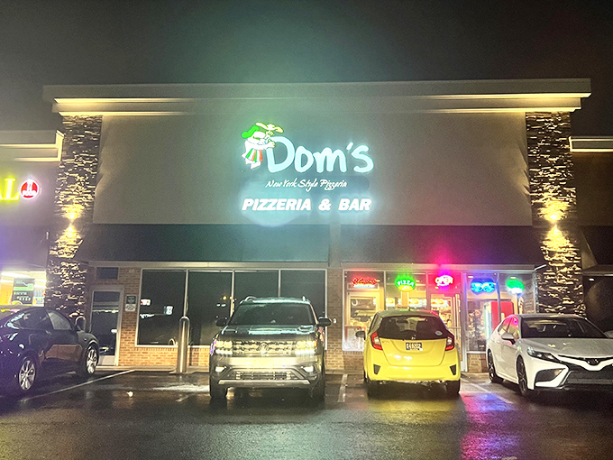 That neon glow promises New York-style magic waiting inside this welcoming Wilmington pizzeria.