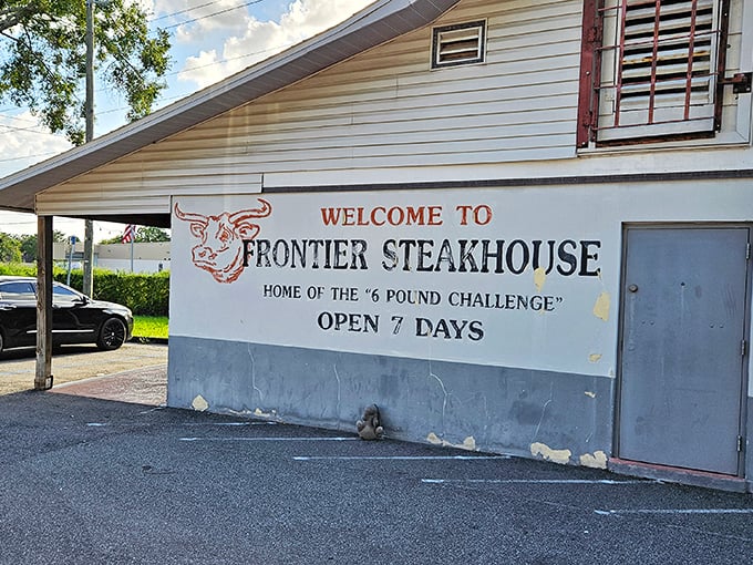 "Home of the 6 Pound Challenge" - because apparently some folks think regular steaks are just appetizers.