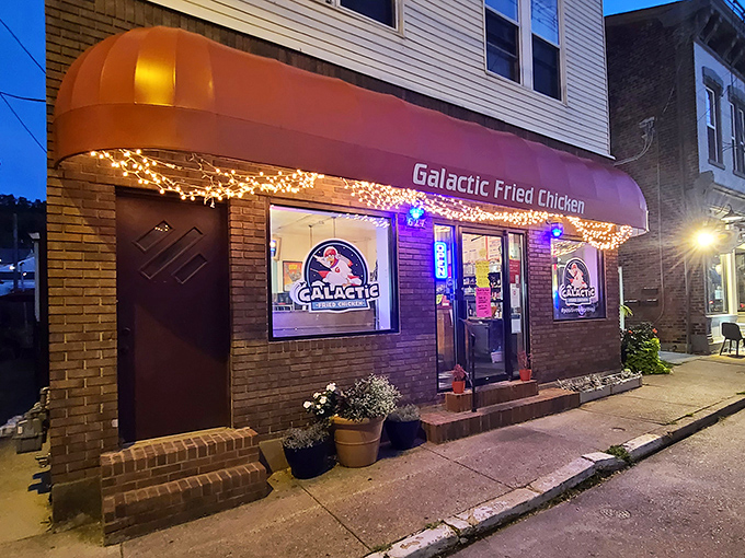 Galactic's glowing storefront at dusk looks like a portal to another dimension&mdash;one where calories don't count and chicken reigns supreme.