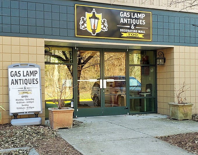 Those big windows let natural light showcase the goodies inside - smart design meets serious antique business.