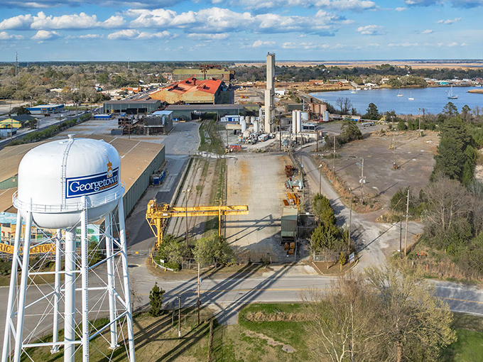 Georgetown's iconic water tower stands sentinel over a town where five rivers meet the sea. Maritime history in every view.