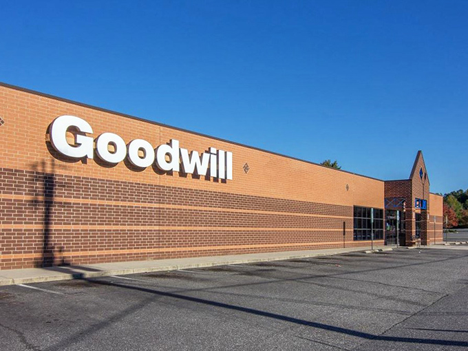 Goodwill's brick exterior gives no hint of the organized chaos of treasures within. Like a museum where you can take the exhibits home!