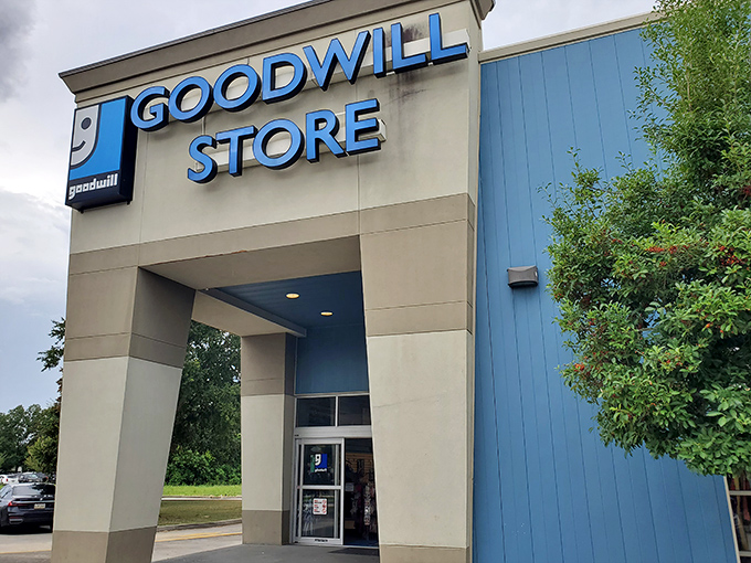 Goodwill's clean, modern storefront whispers "quality finds ahead" - no dusty attic vibes here, just organized shopping bliss.