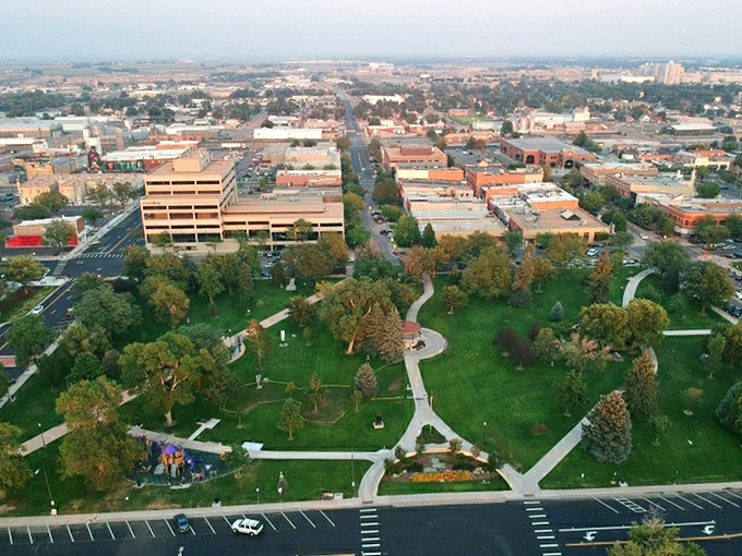 Aerial views reveal a city where green spaces flourish and green in your wallet does too.