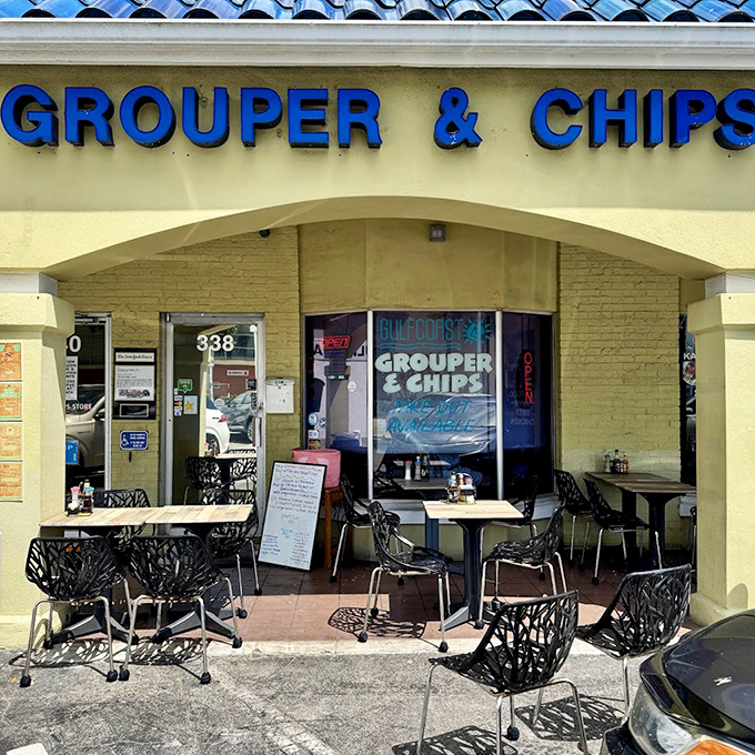 Simple yellow walls and honest signage announce serious seafood intentions at this Naples neighborhood favorite.